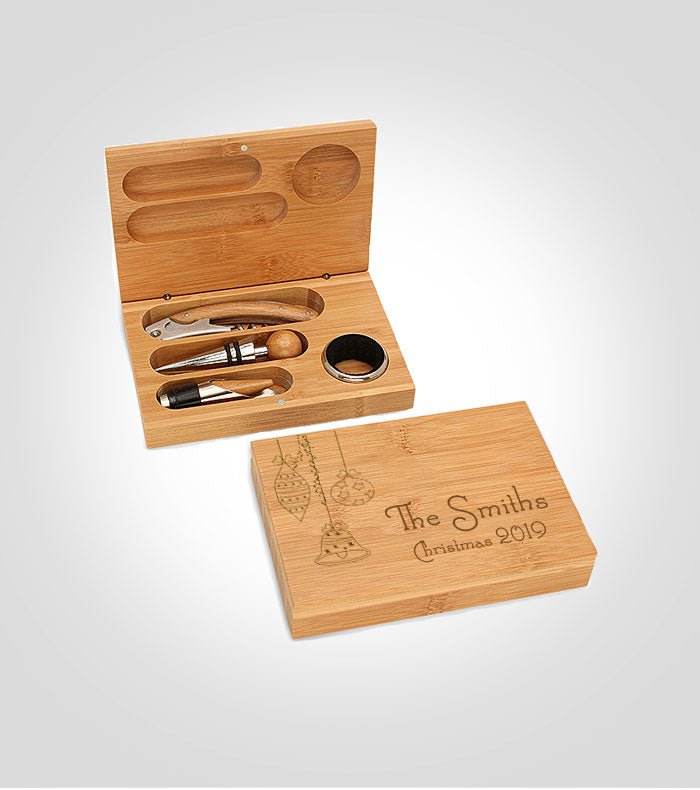 4pc. Holiday Bamboo Wine Tool Set