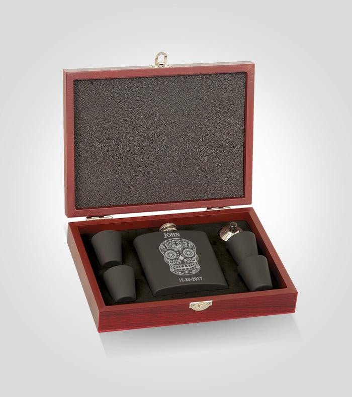 Black Flask Set Skull | Custom Engraved Black Flask Set | Kustom ...
