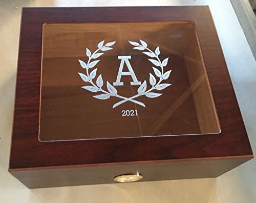 Desktop Cherry Cigar Humidor Wreath Box with Lid | Custom Monogrammed